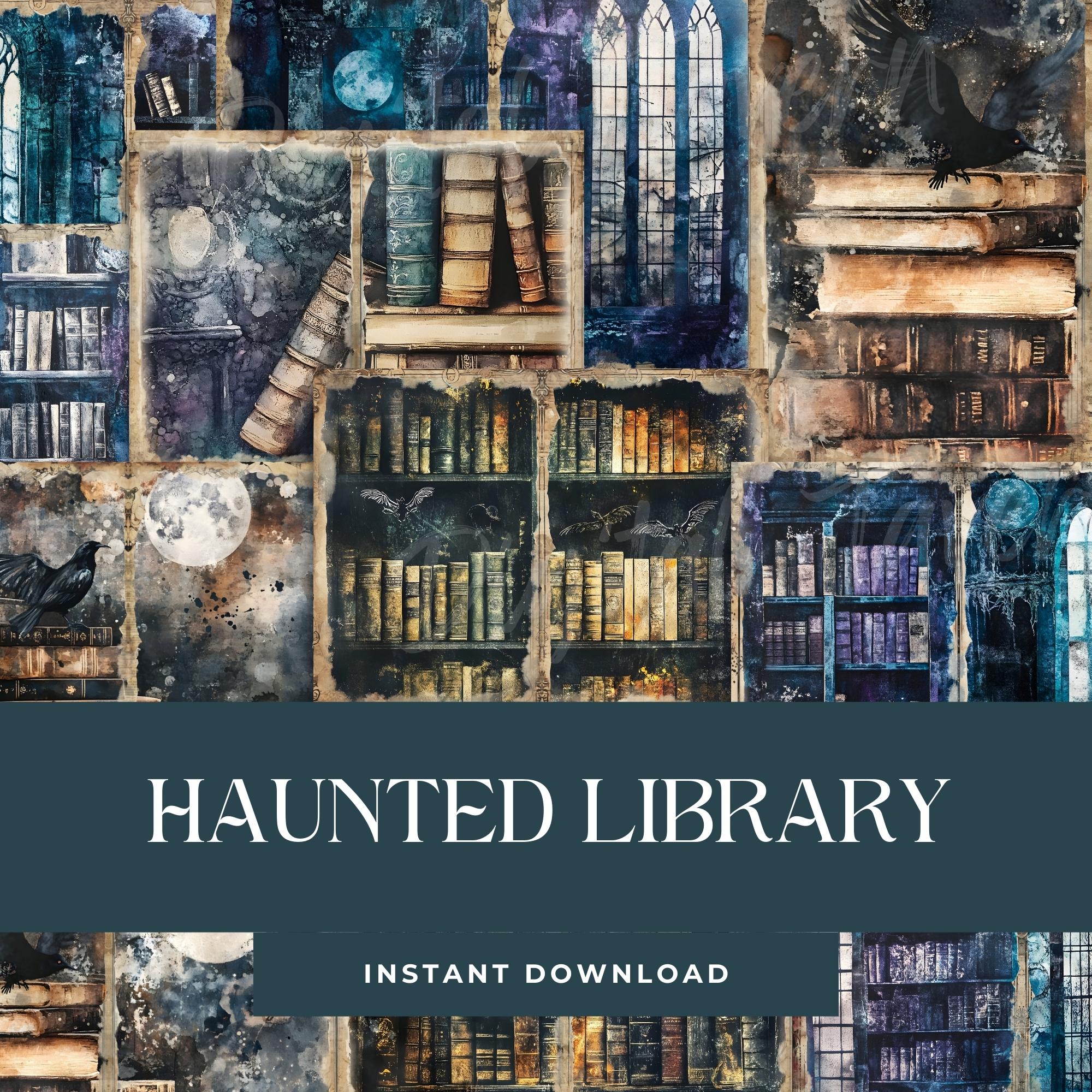 Haunted Library Digital Paper: Spooky Halloween Scrapbooking (8.5x11 ...