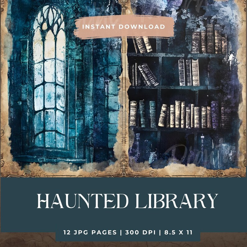 Haunted Library Digital Paper: Spooky Halloween Scrapbooking (8.5x11 ...
