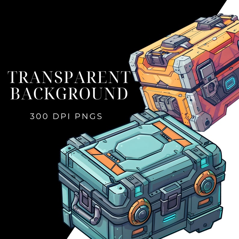 Sci-fi Futuristic Loot Boxes Clipart Set of 12 Pngs - Transparent ...