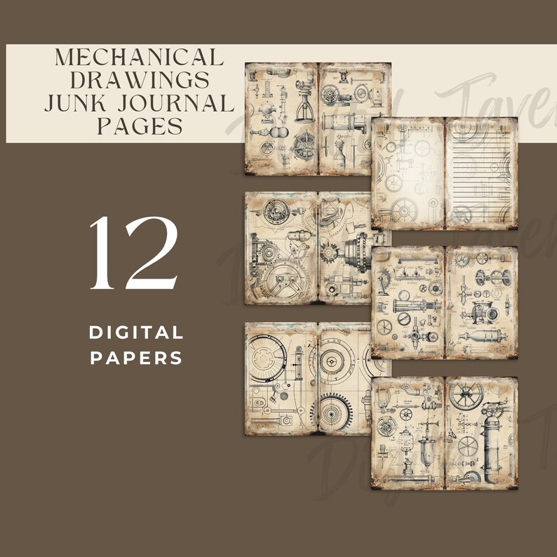 Mechanical Drawings Junk Journal Vintage Science Digital Papers for ...