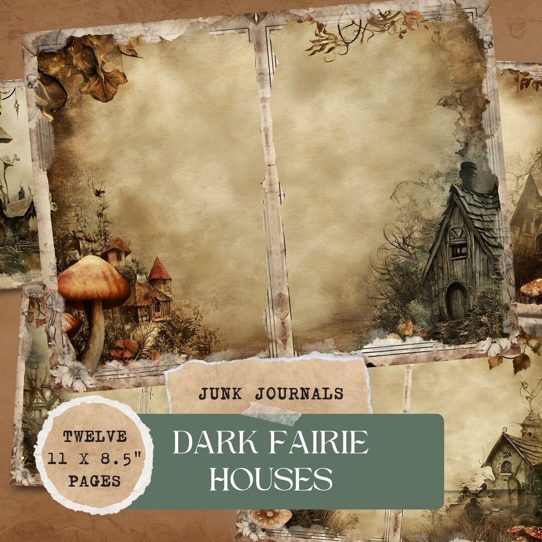 Dark Faerie Houses Junk Journal Kit, Digital Scrapbook Paper, Dark Fey ...