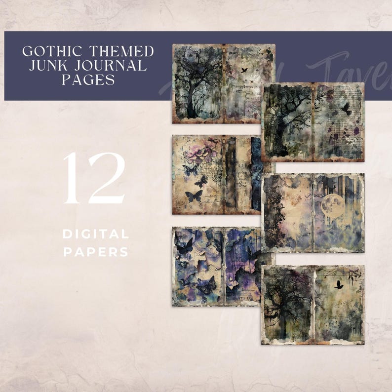 Gothic Themed Junk Journal Digital Papers Gothic Butterflies and Dark ...