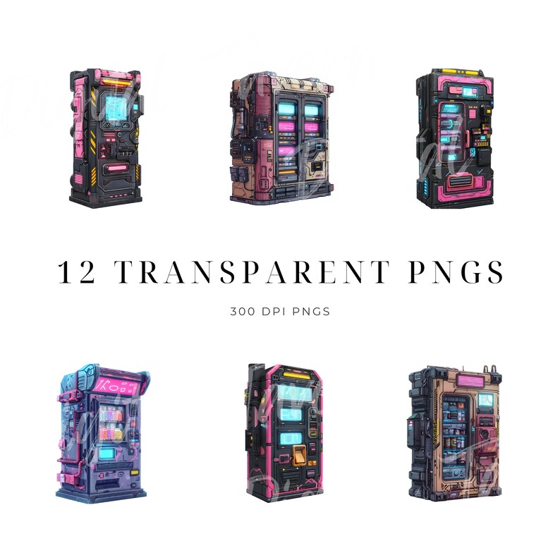 Futuristic Cyberpunk Vending Machines Clipart Set – Tech and Sci-fi PNG ...
