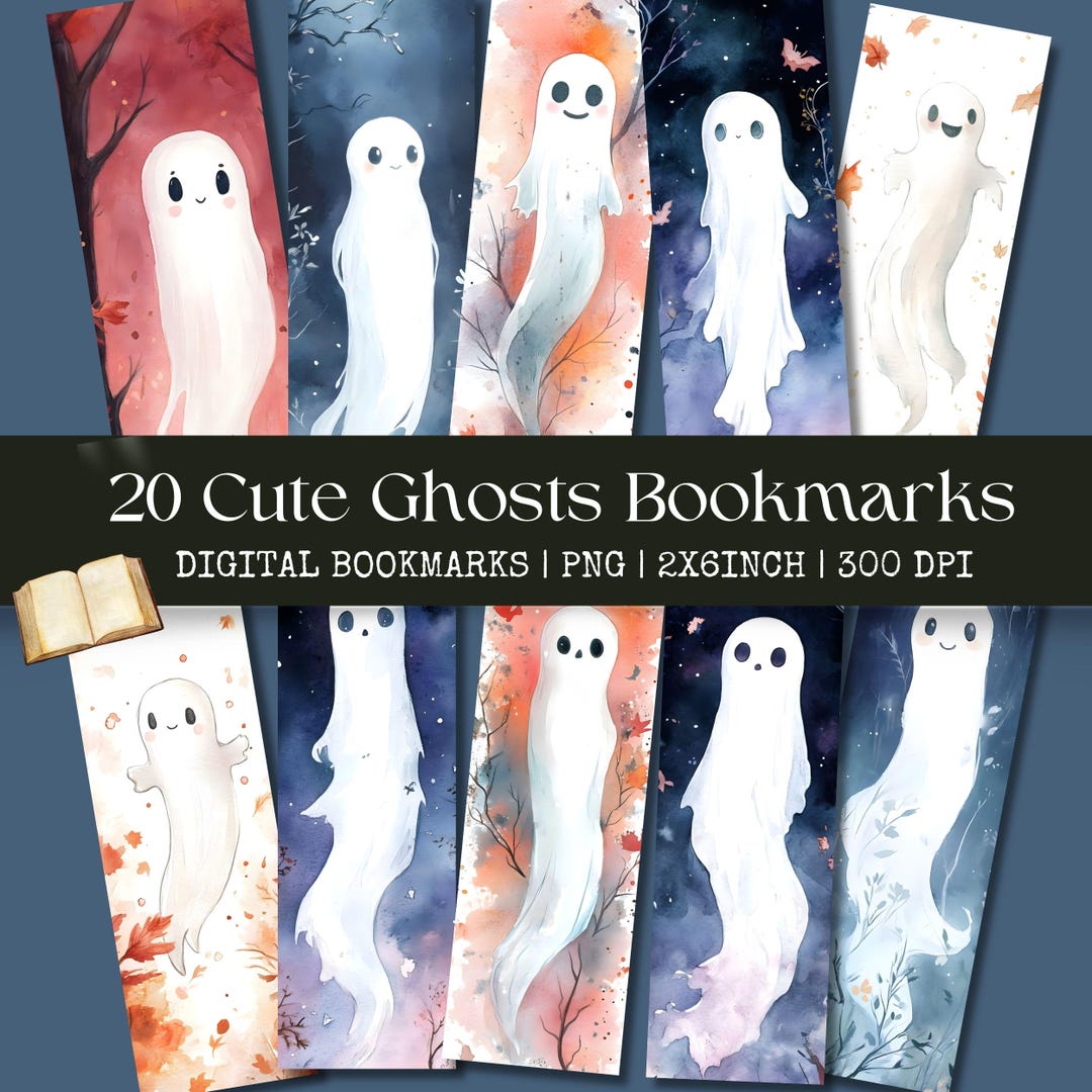 Cute Ghost Bookmarks, Halloween Watercolor Printables (digital Download ...