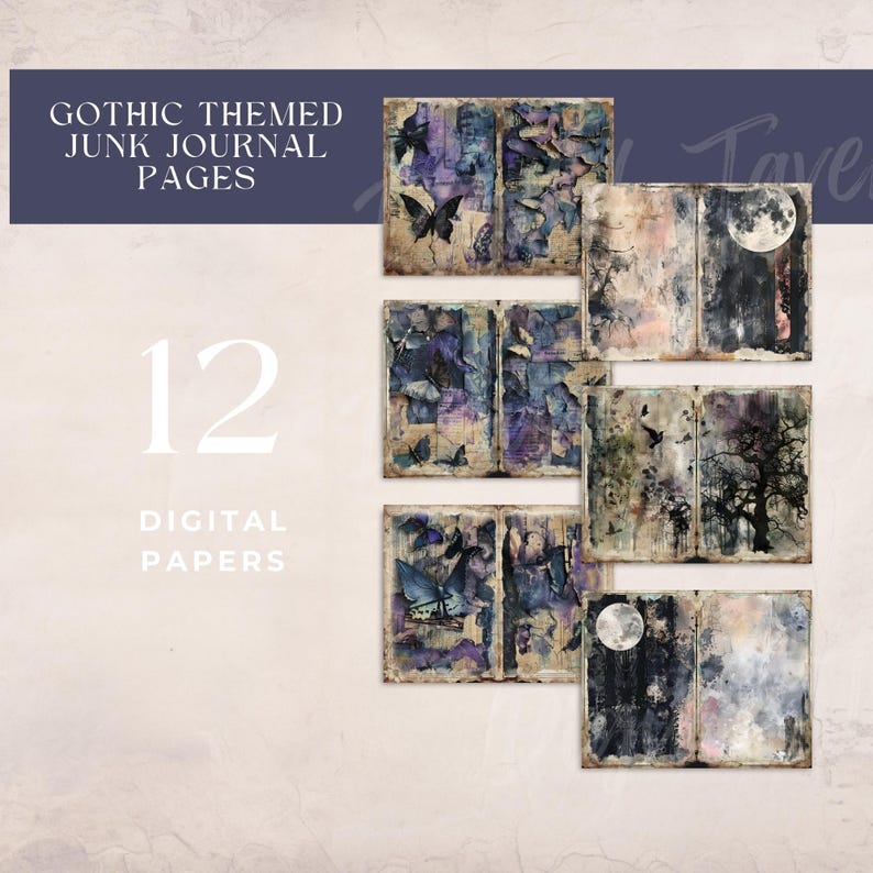 Gothic Themed Junk Journal Digital Papers Gothic Butterflies and Dark ...