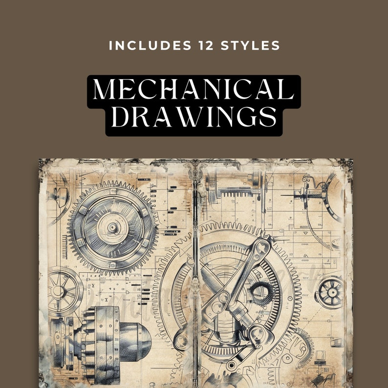 Mechanical Drawings Junk Journal Vintage Science Digital Papers for ...