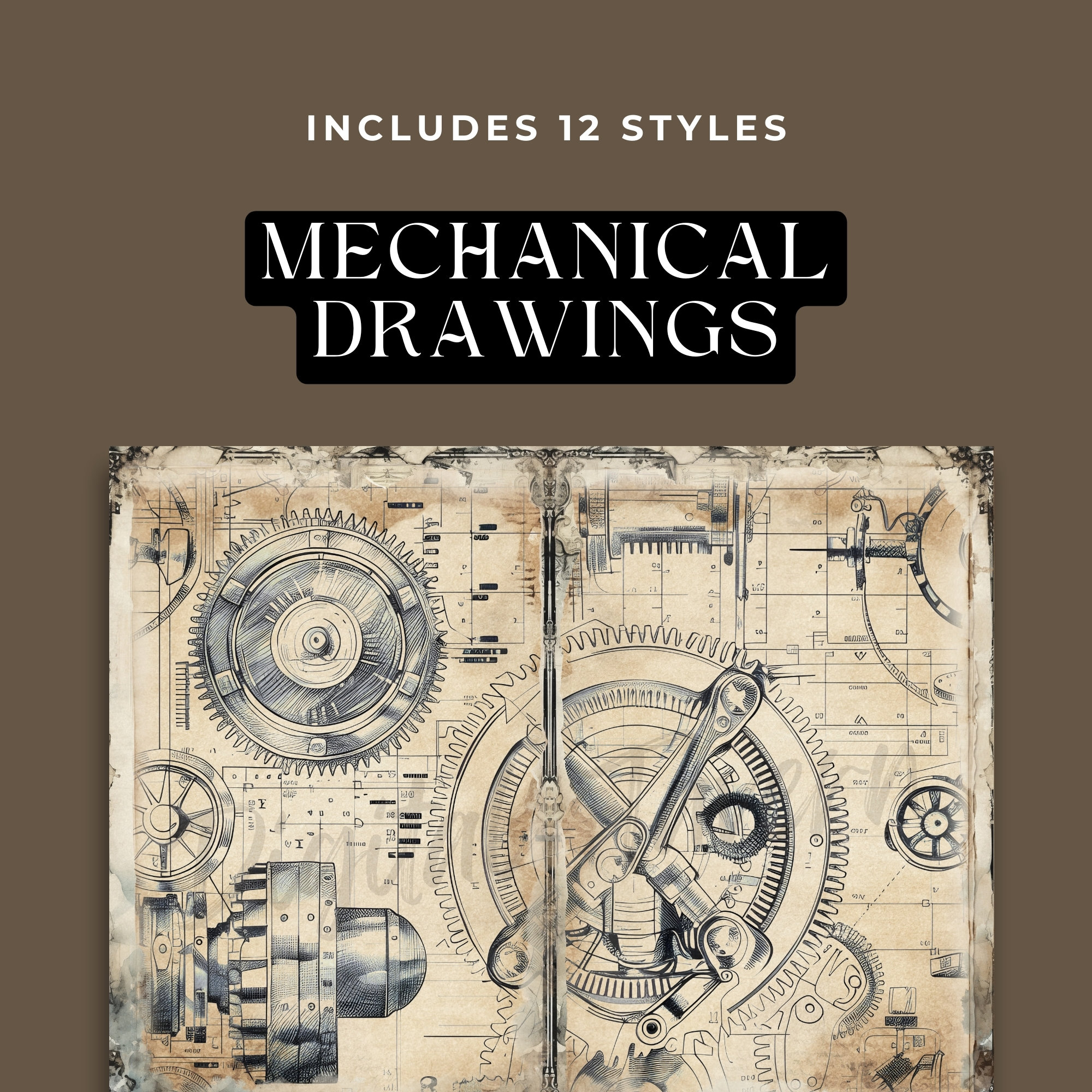 Mechanical Drawings Junk Journal Vintage Science Digital Papers for ...