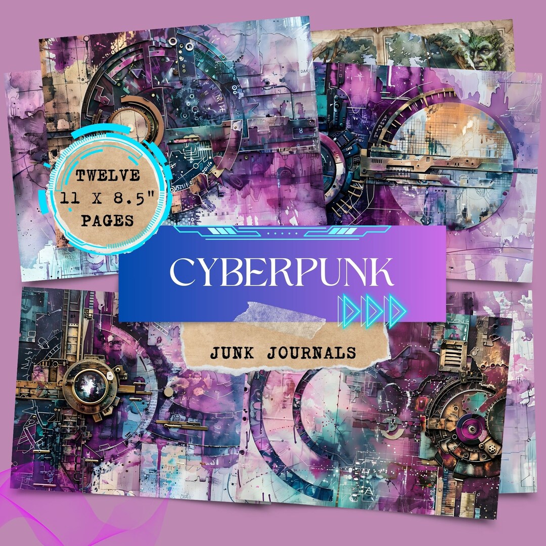 12 Cyberpunk Themed Junk Journal Digital Papers Scrapbooking ...