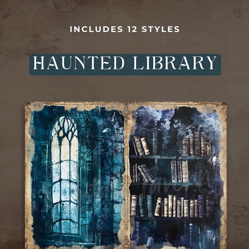 Haunted Library Digital Paper: Spooky Halloween Scrapbooking (8.5x11 ...