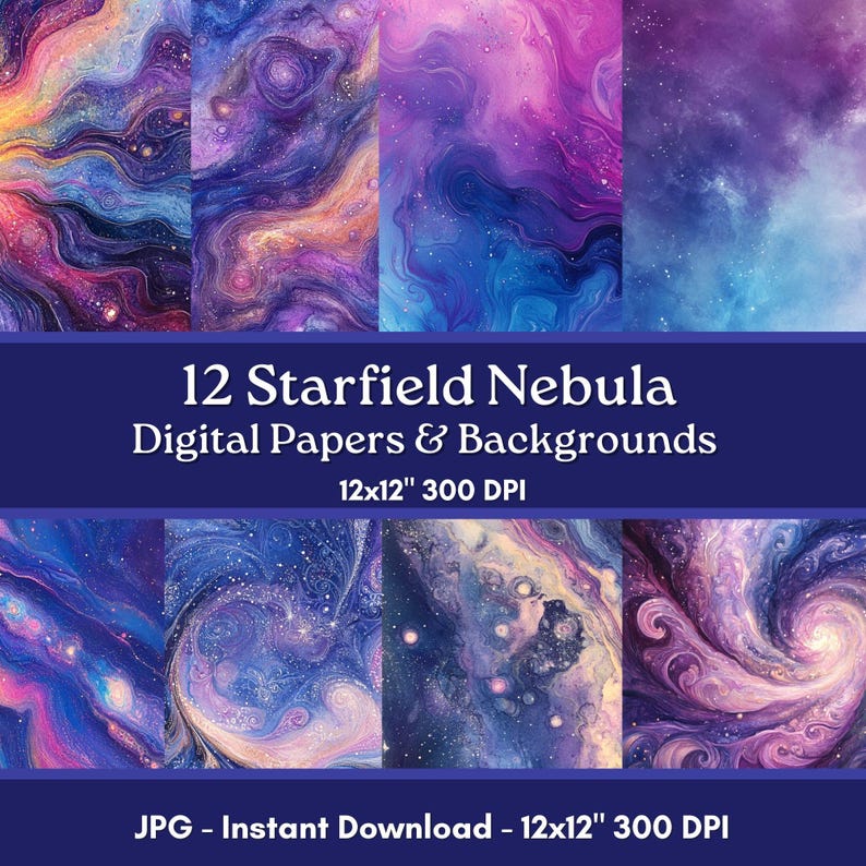 12 Watercolor Nebula Digital Papers: Starfield Backgrounds (commercial ...