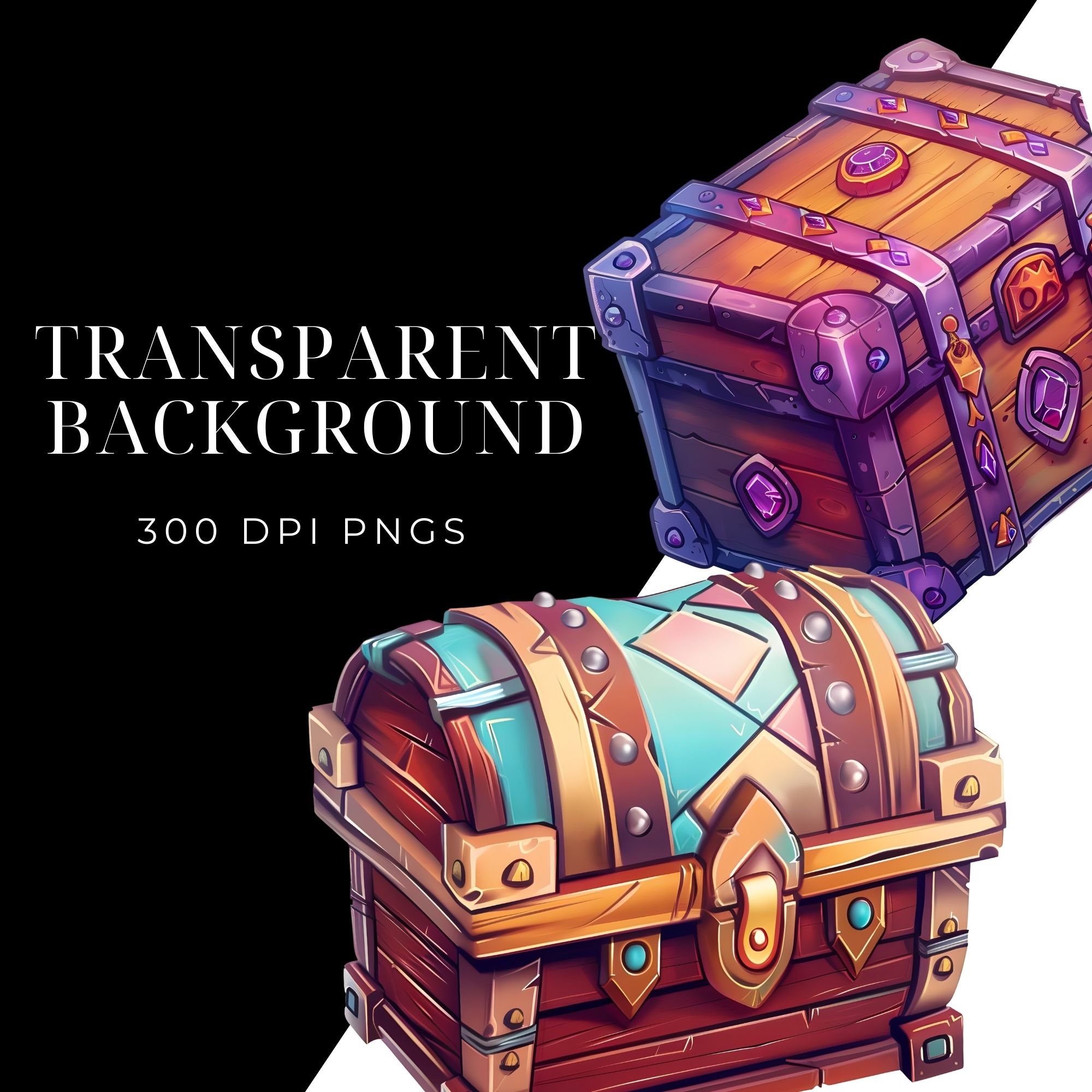 Fantasy Loot Box Clipart Set of 12 Pngs for D&D Transparent Treasure ...