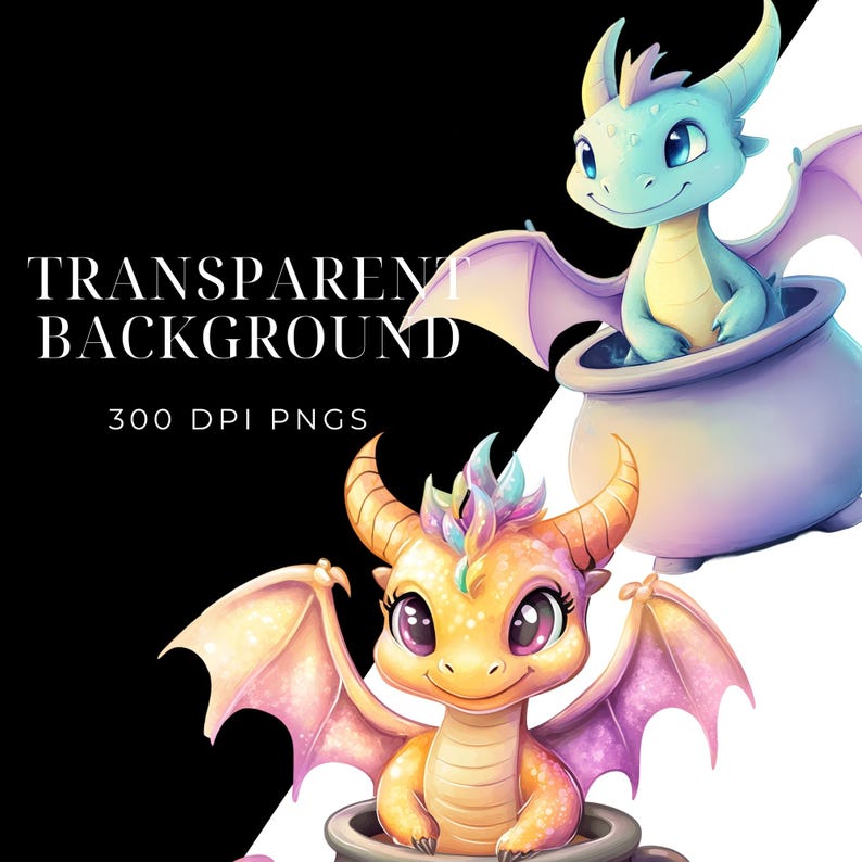 Baby Dragons in a Cauldron Clipart Set – Cute Dragons Halloween Themed ...