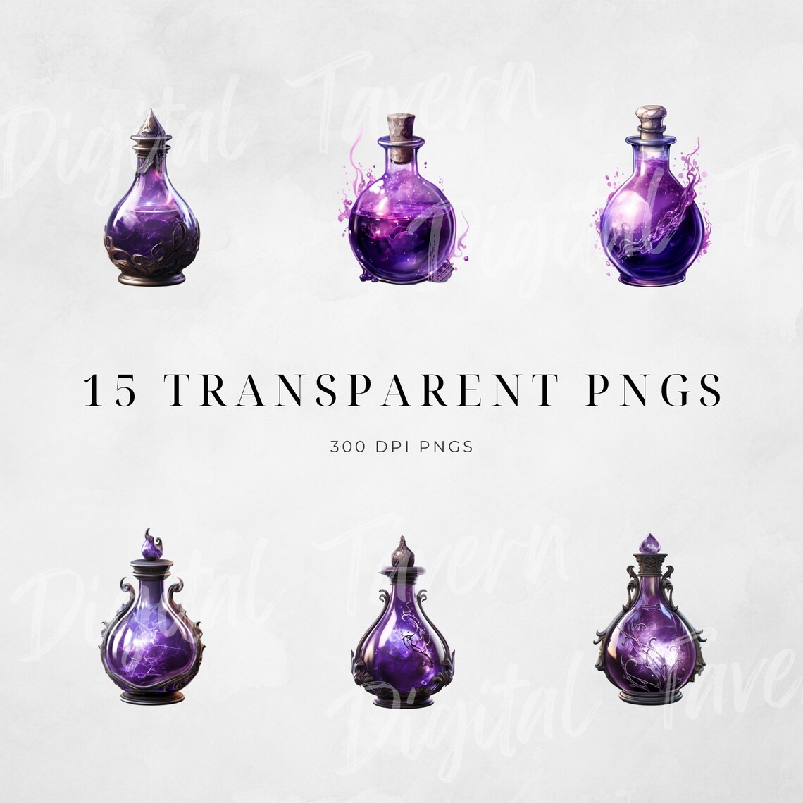 15 Purple Magic Potion Clipart PNG Transparent Digital Download Magical ...