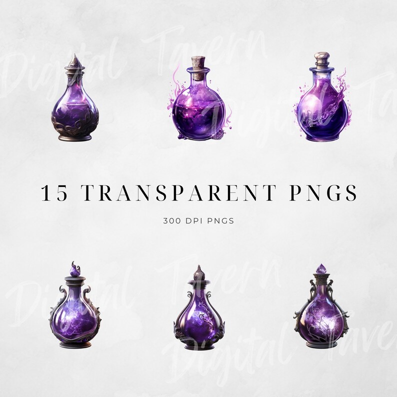 15 Purple Magic Potion Clipart PNG Transparent Digital Download Magical ...