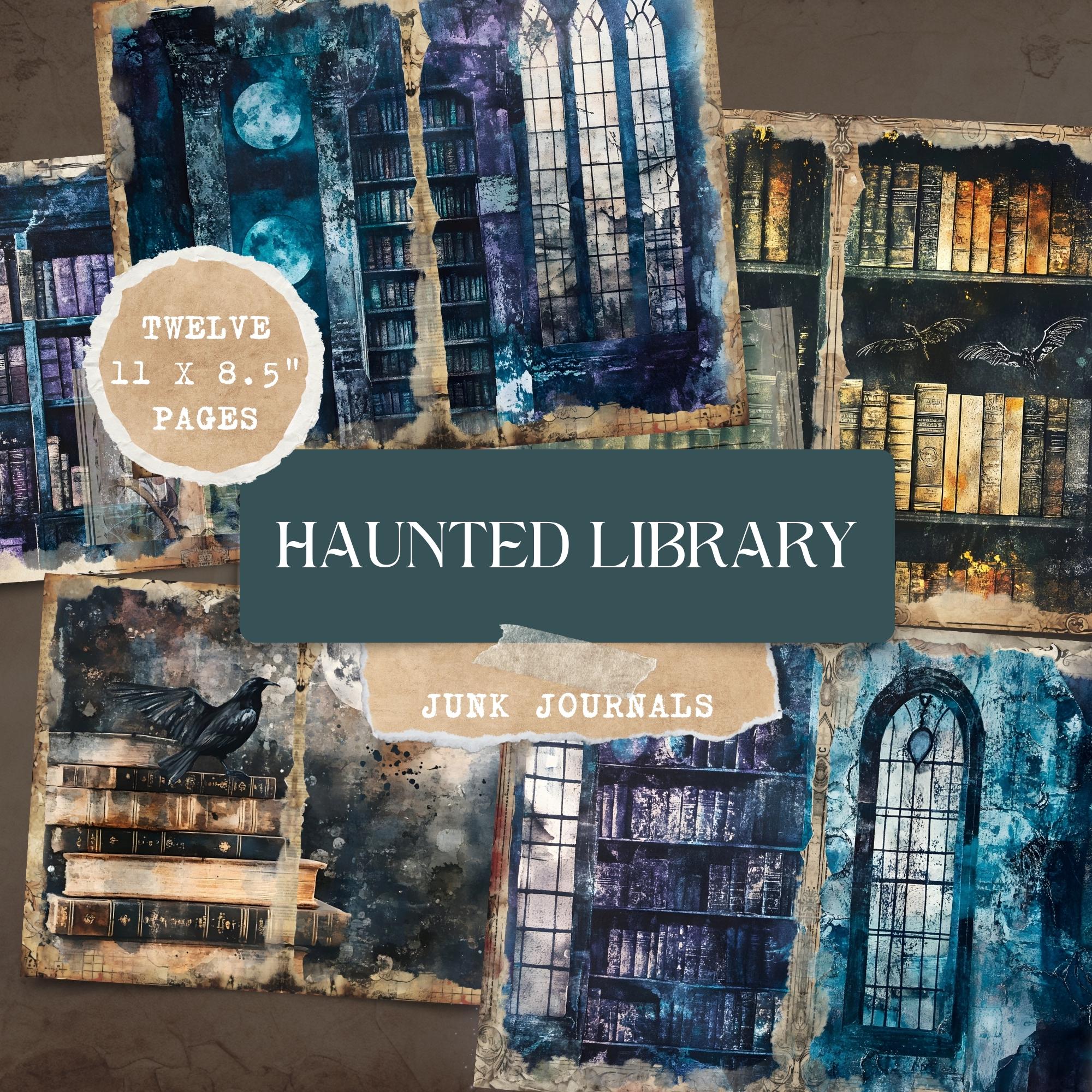 Haunted Library Digital Paper: Spooky Halloween Scrapbooking (8.5x11 ...