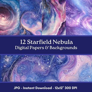 12 Watercolor Nebula Digital Papers: Starfield Backgrounds (commercial ...