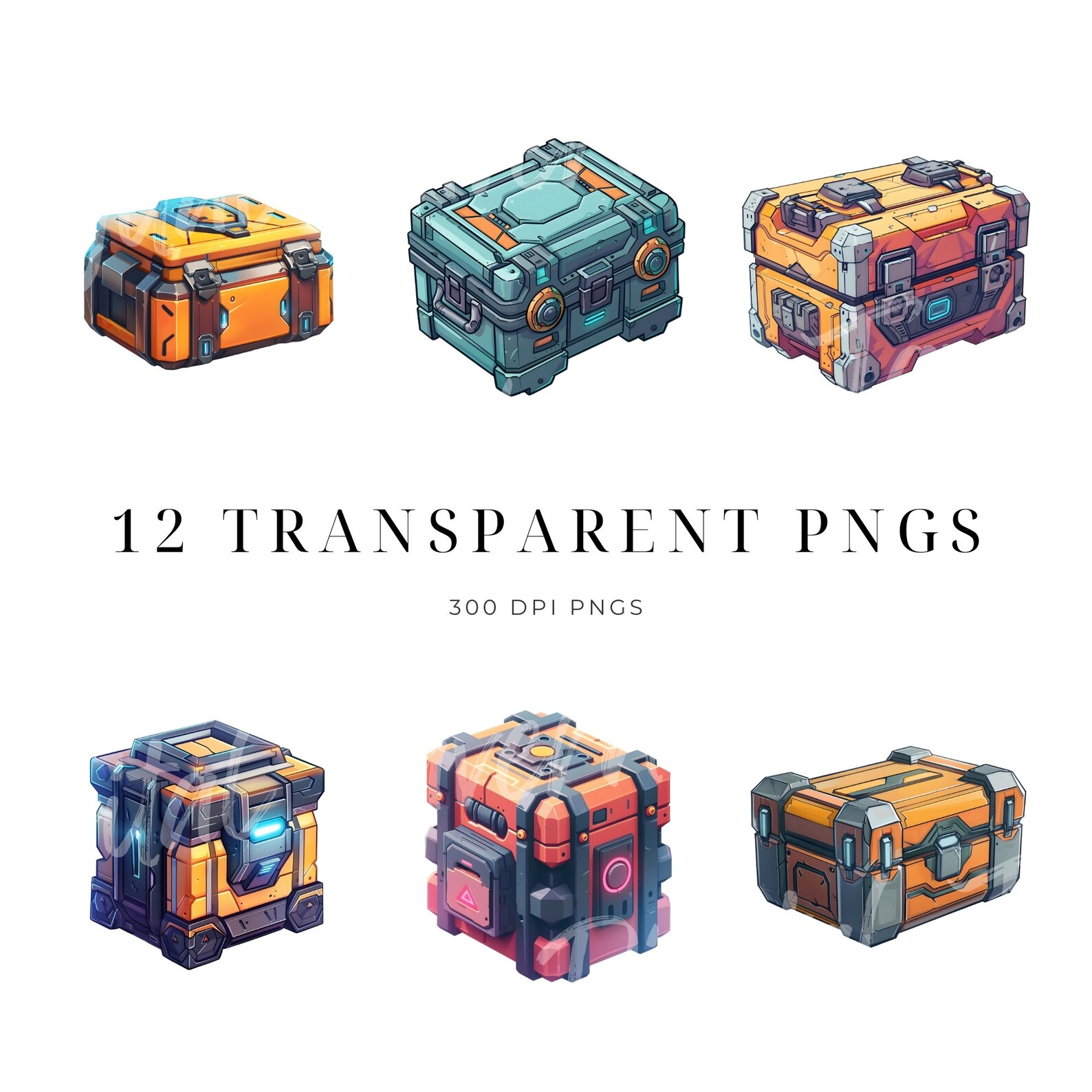 Sci-fi Futuristic Loot Boxes Clipart Set of 12 Pngs - Transparent ...