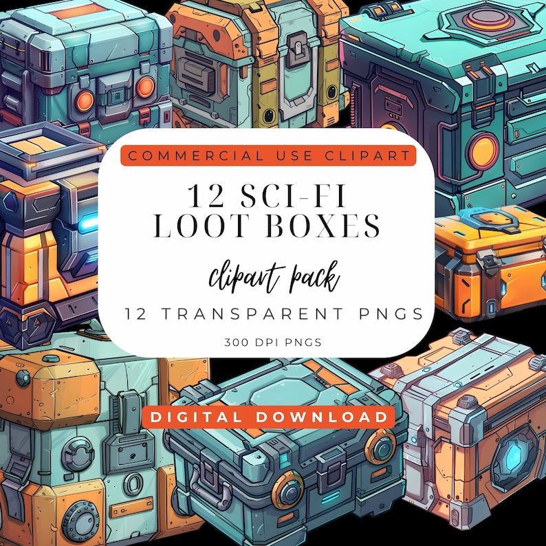 Sci-fi Futuristic Loot Boxes Clipart Set of 12 Pngs - Transparent ...
