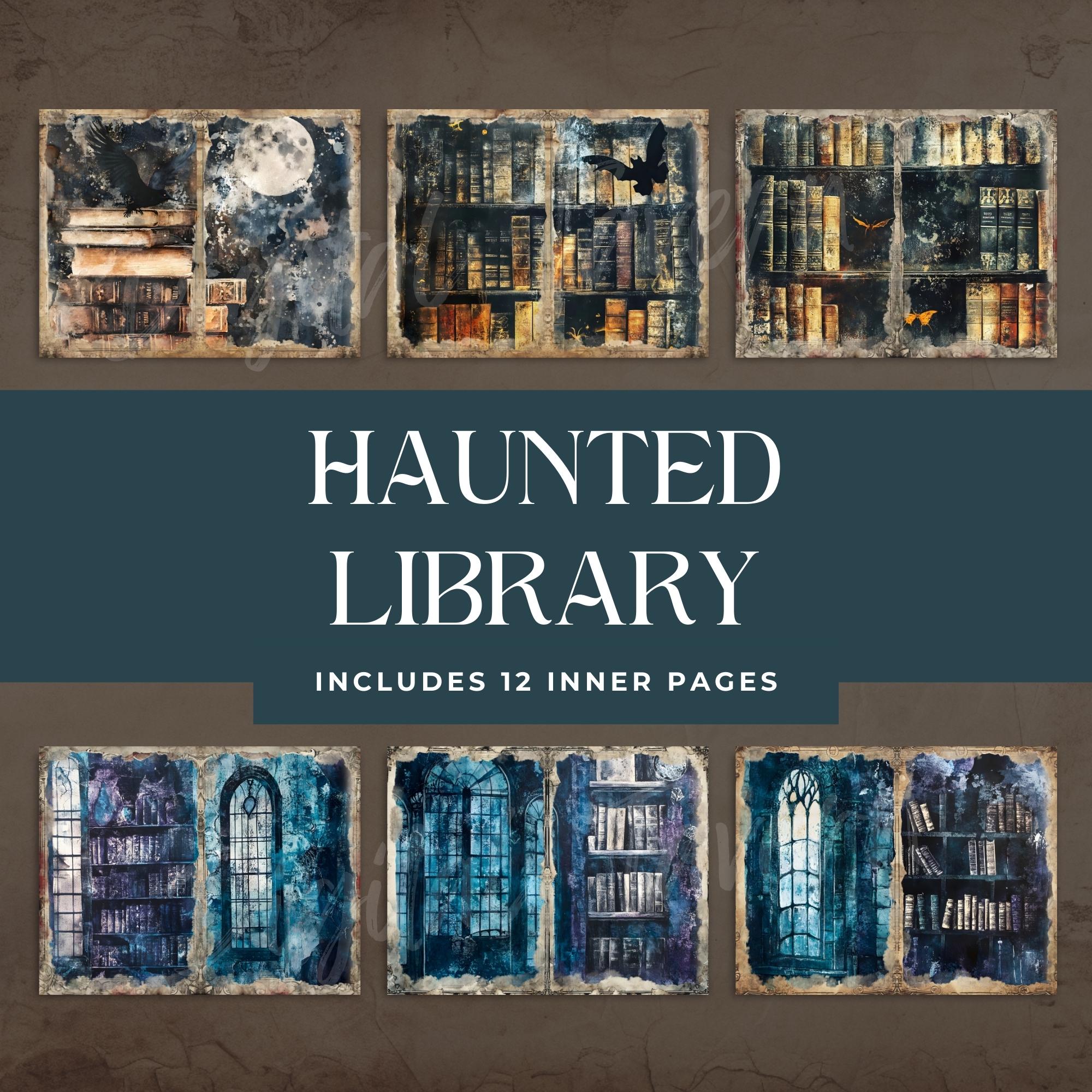 Haunted Library Digital Paper: Spooky Halloween Scrapbooking (8.5x11 ...