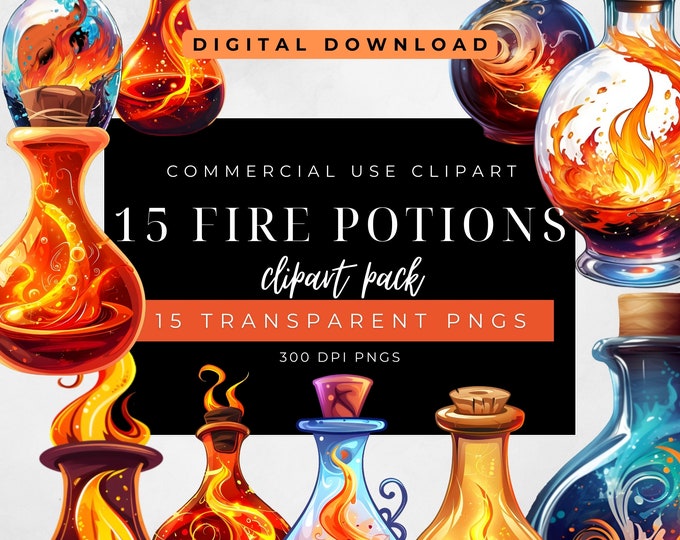 15 Fire Magic Potion Clipart PNG Transparent Digital Download Magical ...