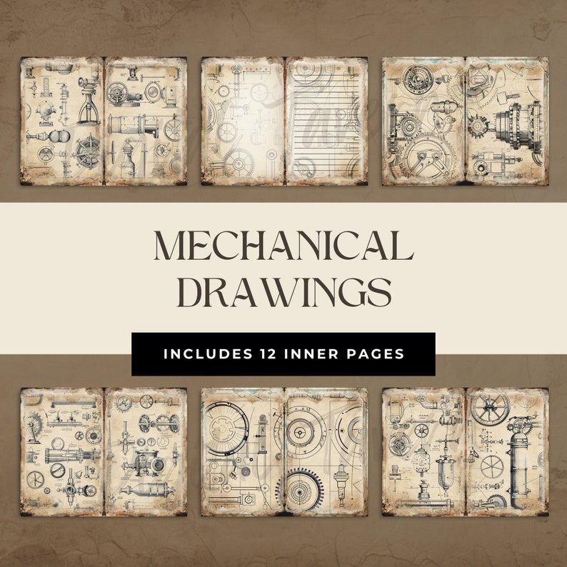Mechanical Drawings Junk Journal Vintage Science Digital Papers for ...