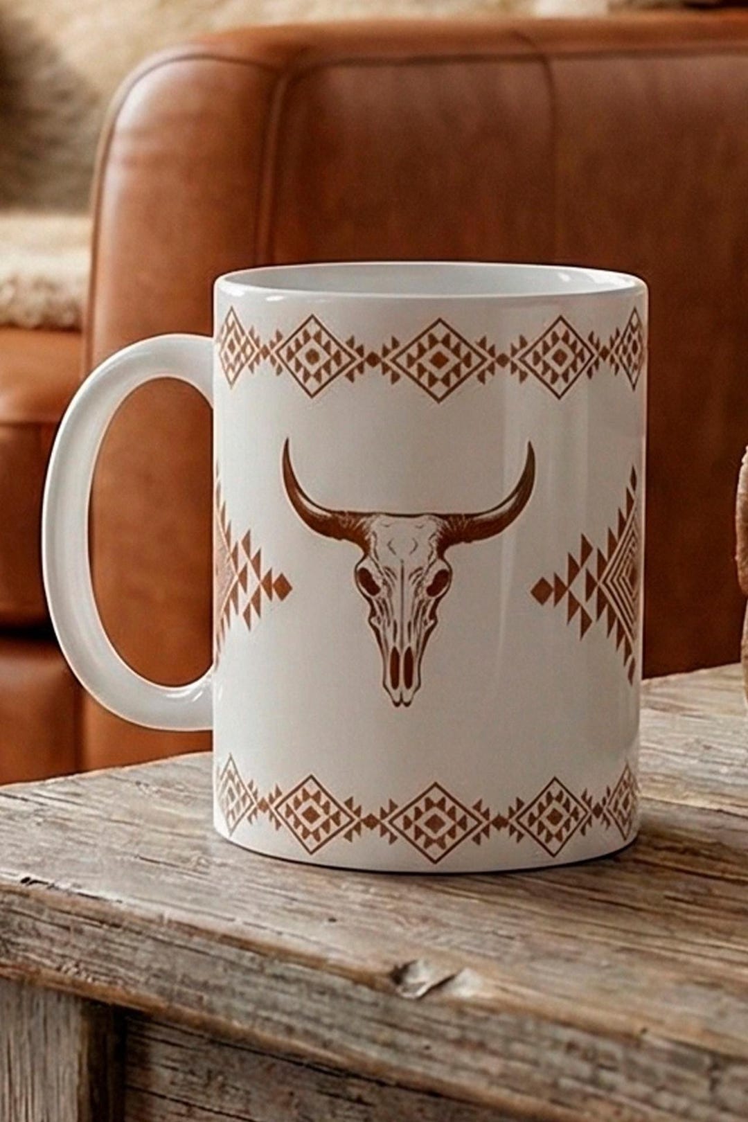 Coffee Mug Southwest Bull Skull | Aztec Western Cup | Rustic Ranch Gift ...