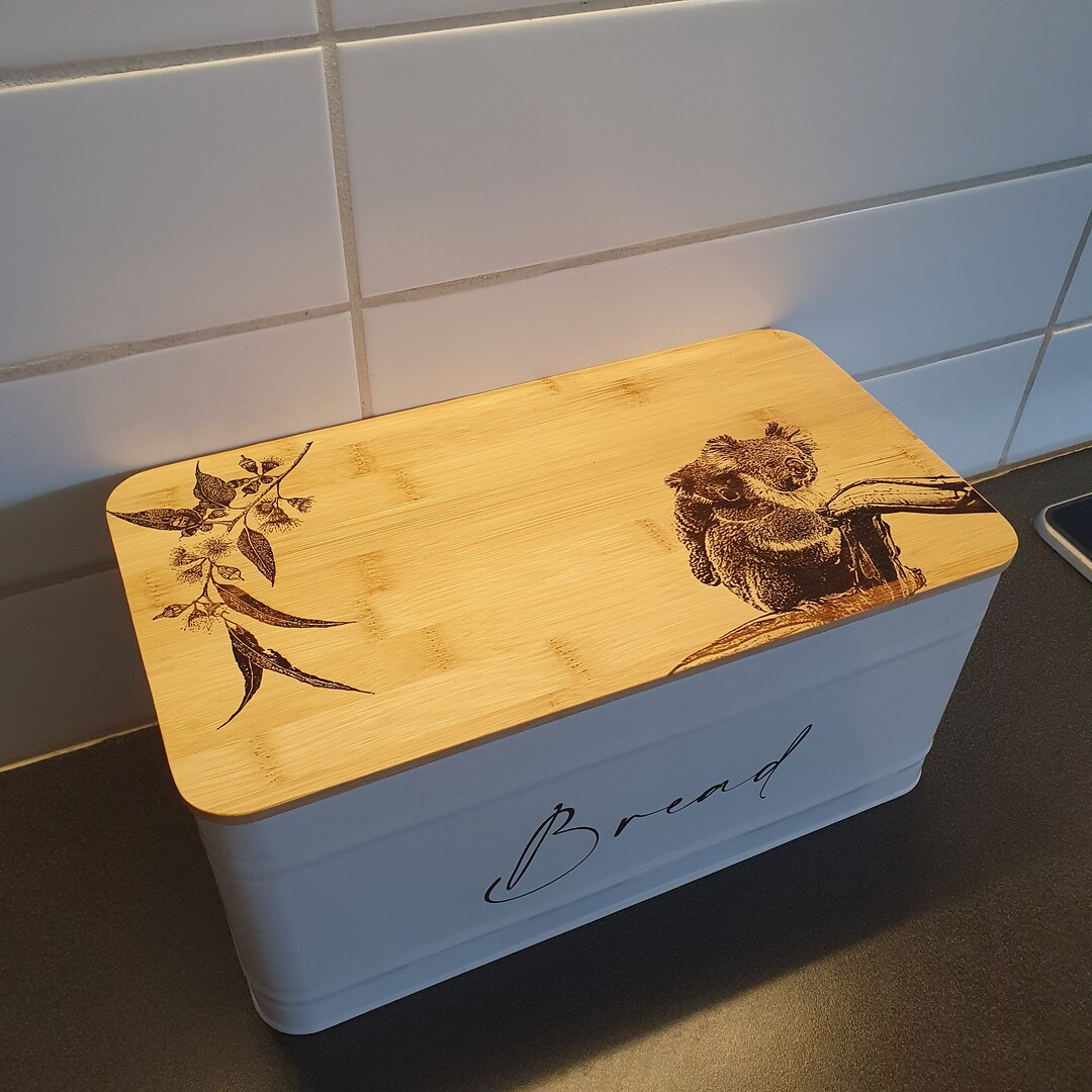 Koala & Eucalyptus Custom Engraved Australian Native Bread Box Kitchen ...
