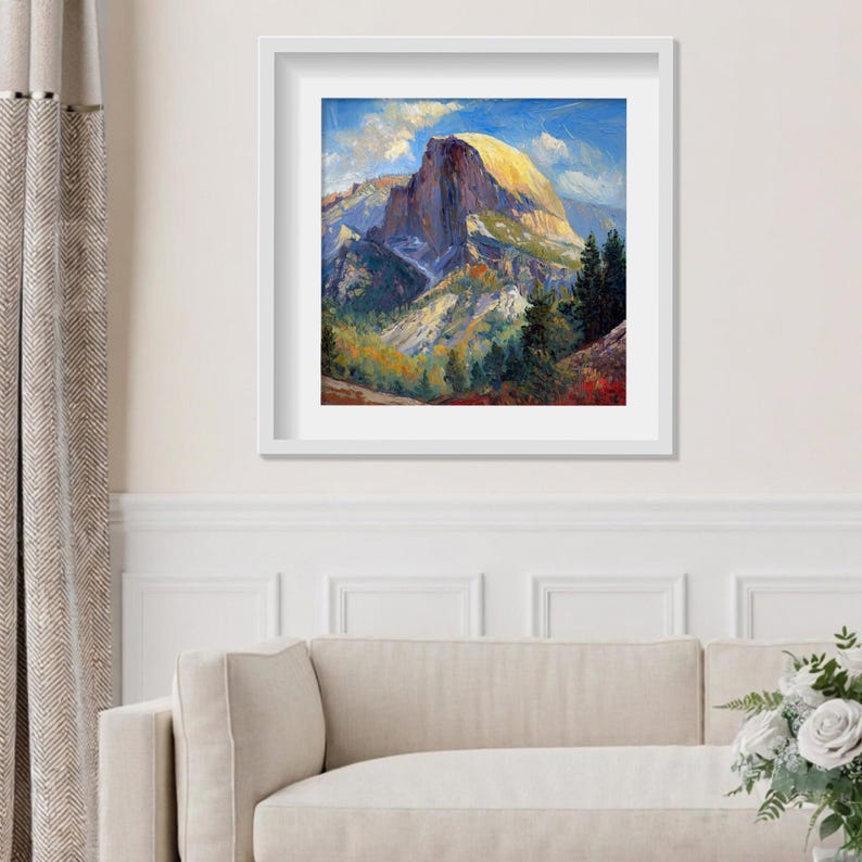 Yosemite National Park Art Print: Half Dome Mountain Painting, Scenic ...