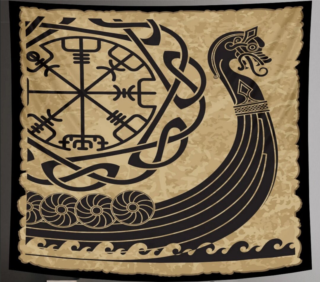 DRAKKAR VIKING TAPESTRY, 95x70 Cm, Medieval Wall Hanging, Nordic ...