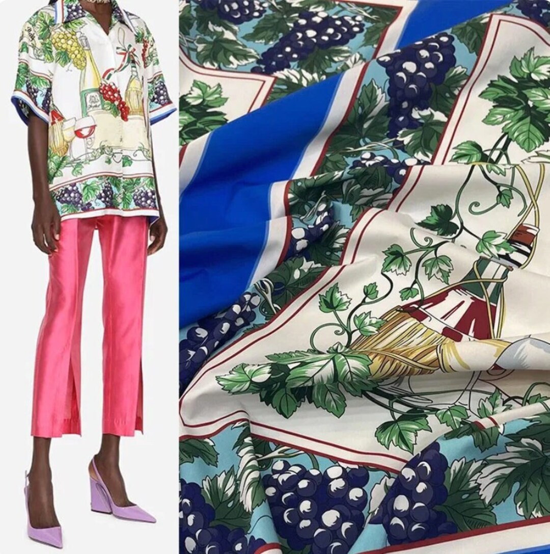 Italian Designer 100% Cotton Poplin Food & Grapes Print Fabric per ...