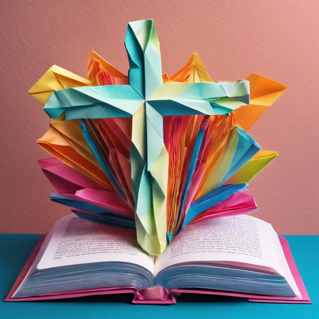 Vibrant Origami Cross With Open Book Digital Art Print, Christian ...