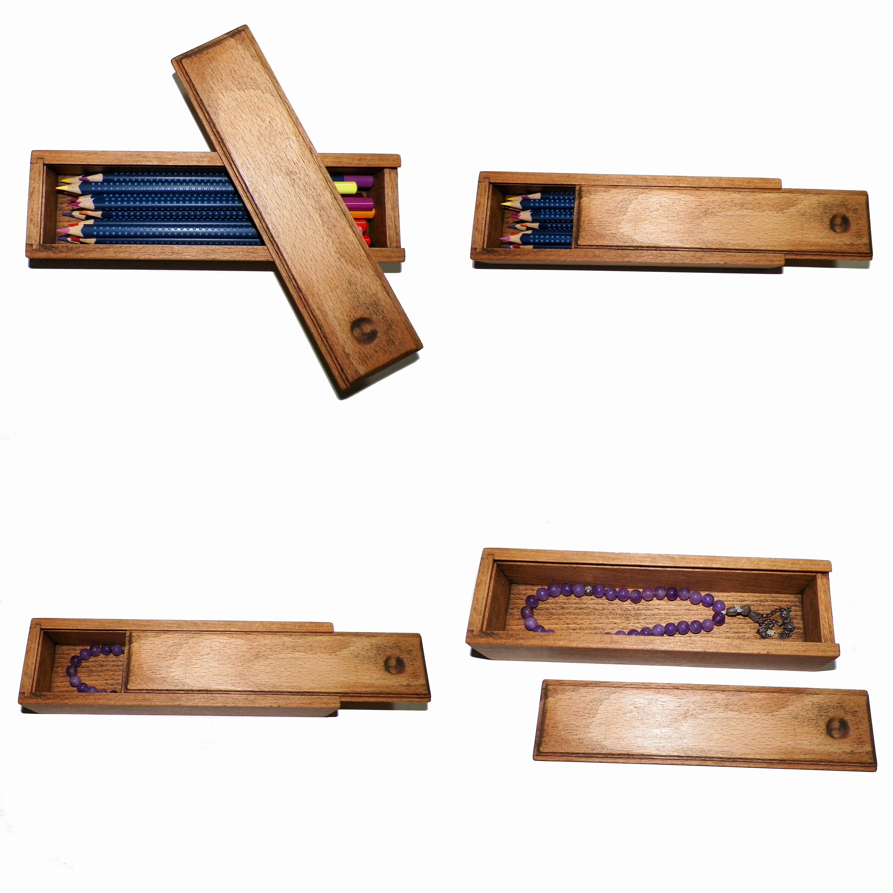 Wooden Pencil Box With a Sliding Lid / Antique Brown Beech Wood ...