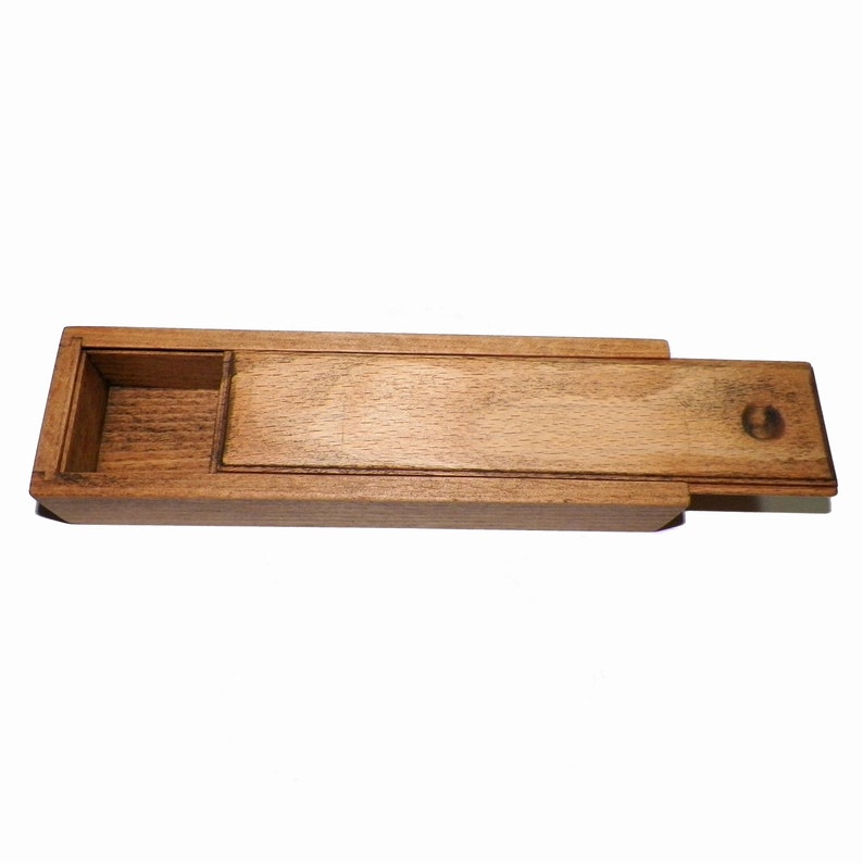 Wooden Pencil Box With a Sliding Lid / Antique Brown Beech Wood ...