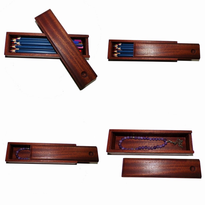 Wooden Pencil Box With a Sliding Lid / Mahogany Wood / Giftbox / Wooden ...