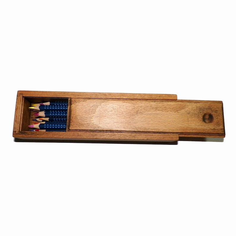 Wooden Pencil Box With a Sliding Lid / Antique Brown Beech Wood ...