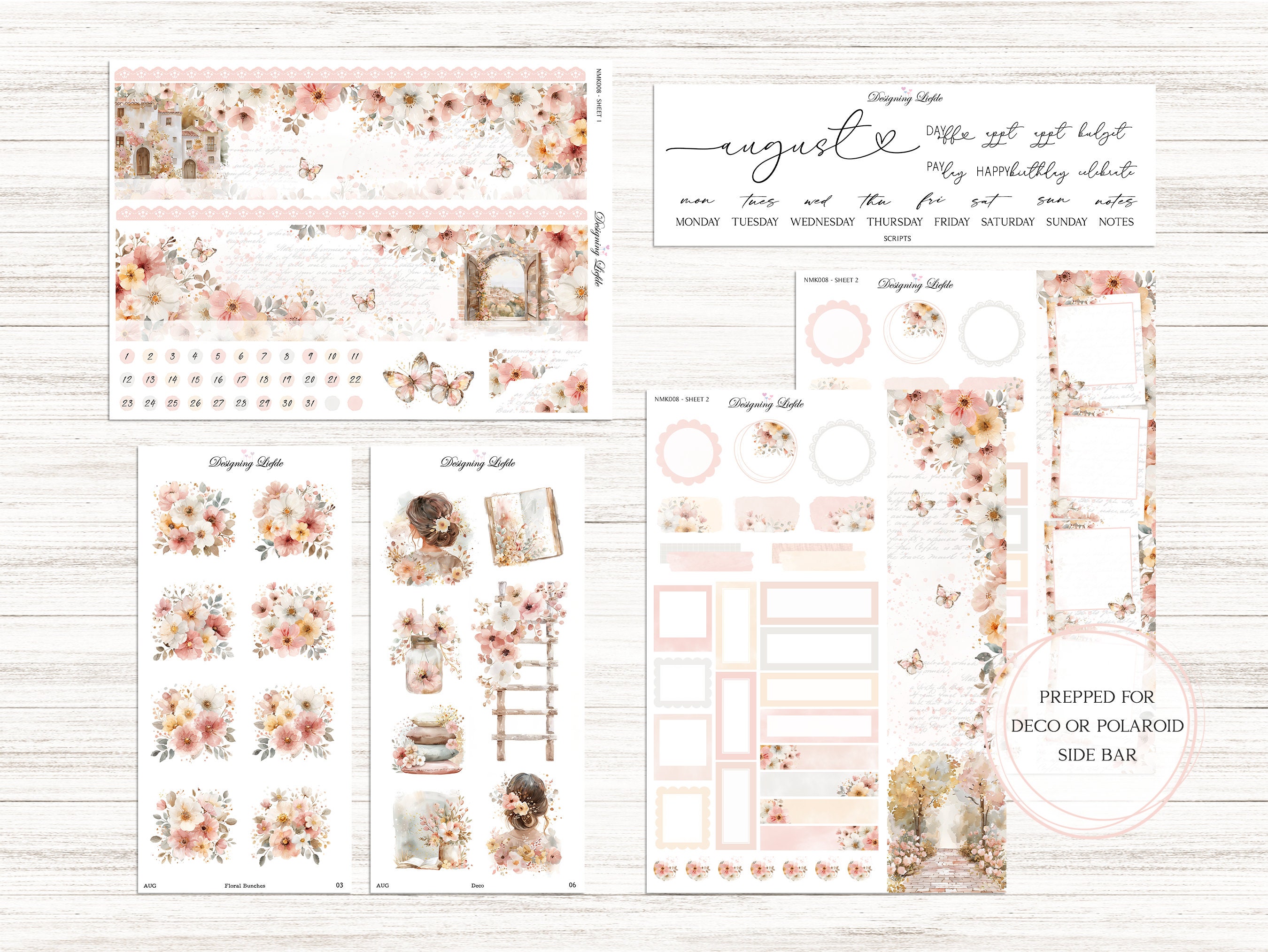 August Monthly Printable Planner Stickers - Vertical Sticker Kit - 7X9 ...