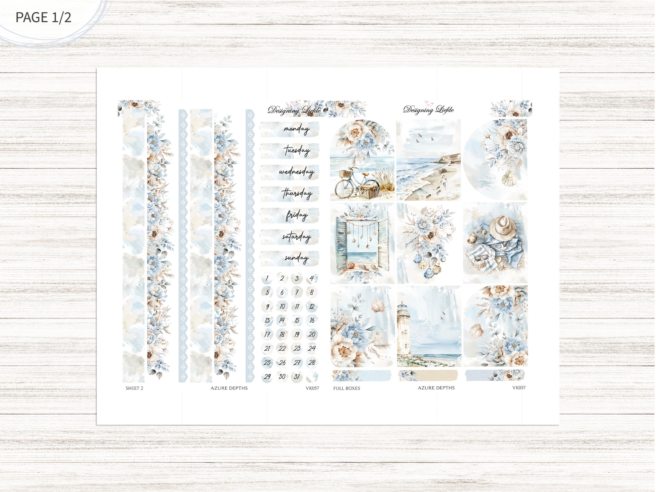 Printable Weekly Planner Sticker Kit for 7X9 / A5W Planners Azure ...