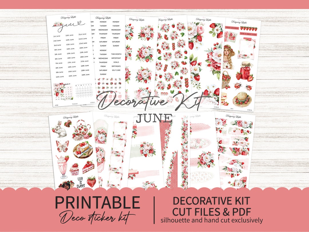 June Decorative Monthly Printable Planner Sticker Kit - Any Planner - Etsy