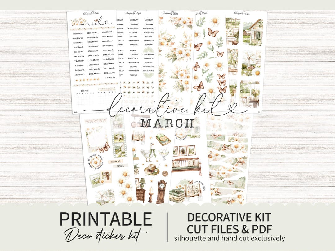 Printable March Decorative Monthly Planner Sticker Kit - Any Planner - Etsy