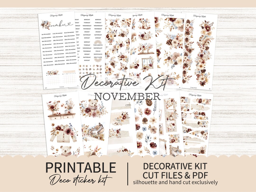 Printable November Decorative Monthly Planner Sticker Kit - Any Planner ...