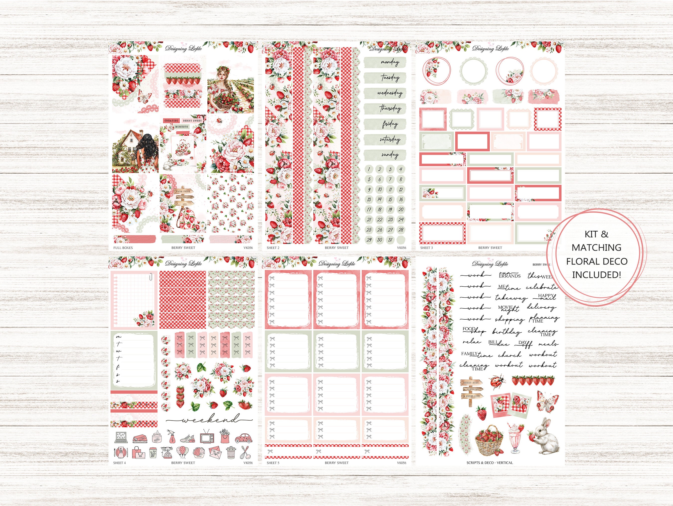 Berry Sweet Printable Weekly Planner Sticker Kit for 7X9 / A5W Vertical ...