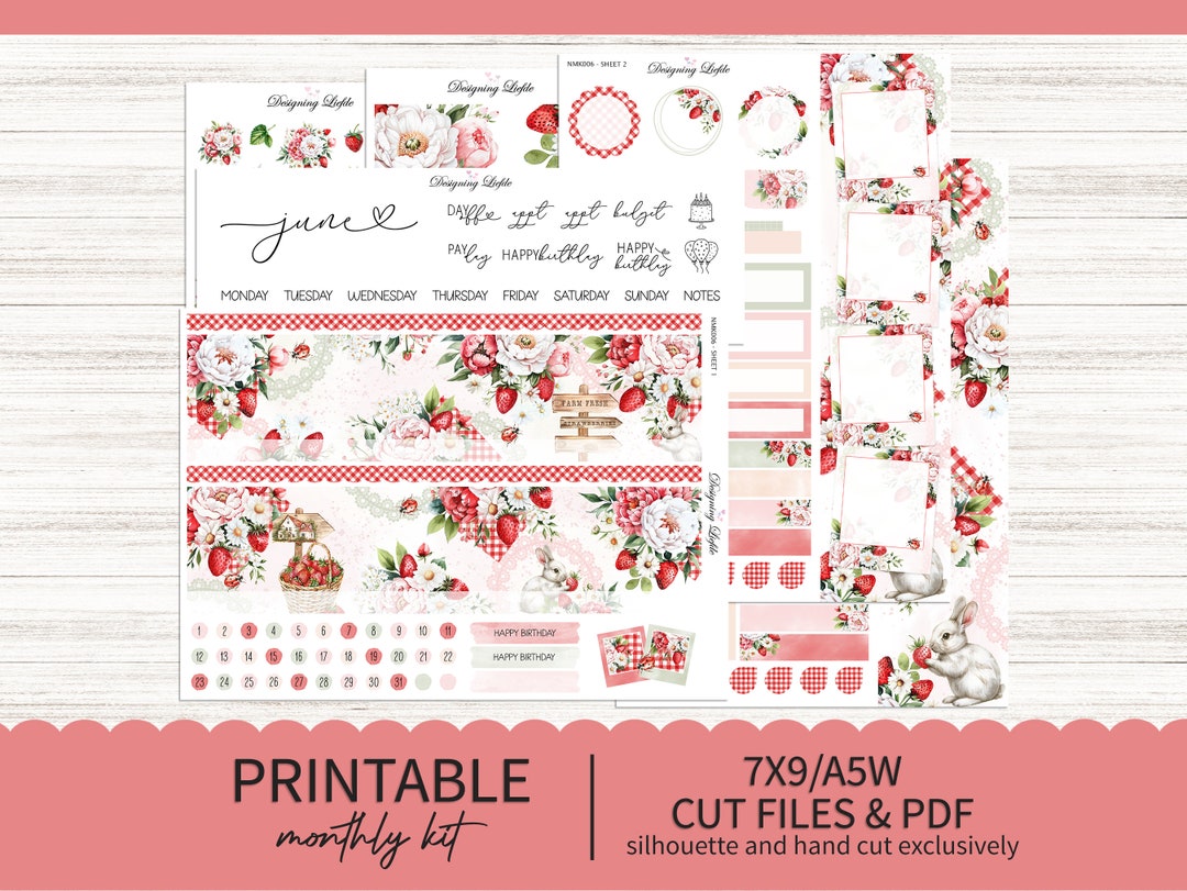 June Monthly Printable Planner Stickers - Vertical Sticker Kit - 7X9 ...