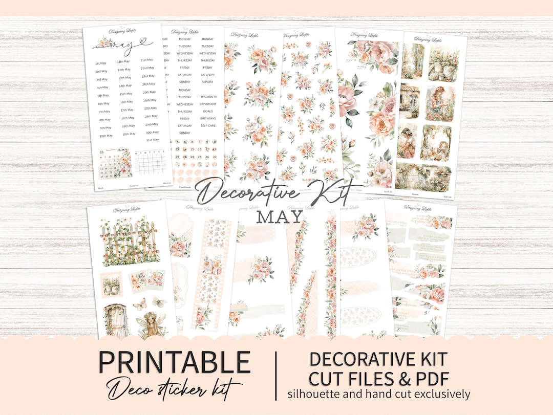 May Decorative Monthly Printable Planner Sticker Kit - Any Planner - Etsy