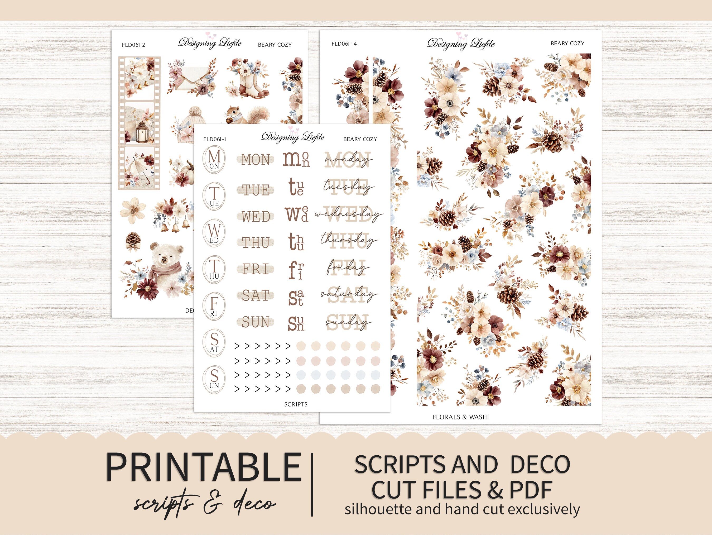 Printable Scripts and Deco - Beary Cozy - Any Planner - Etsy