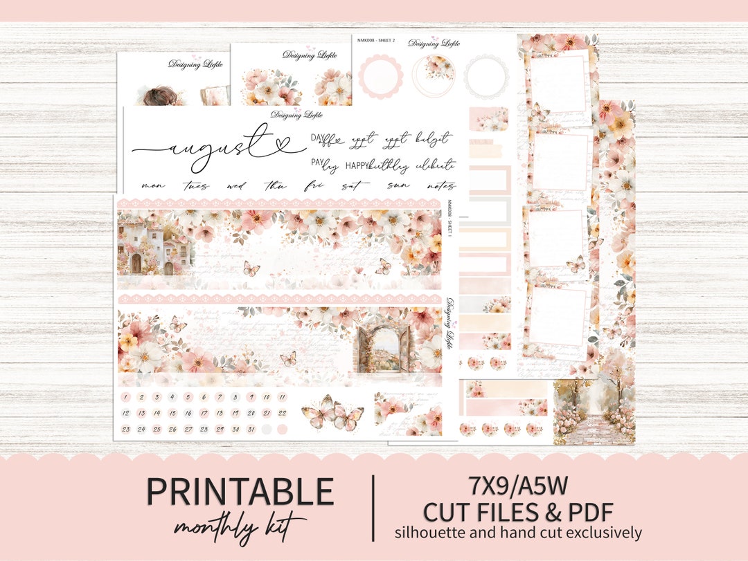 August Monthly Printable Planner Stickers - Vertical Sticker Kit - 7X9 ...