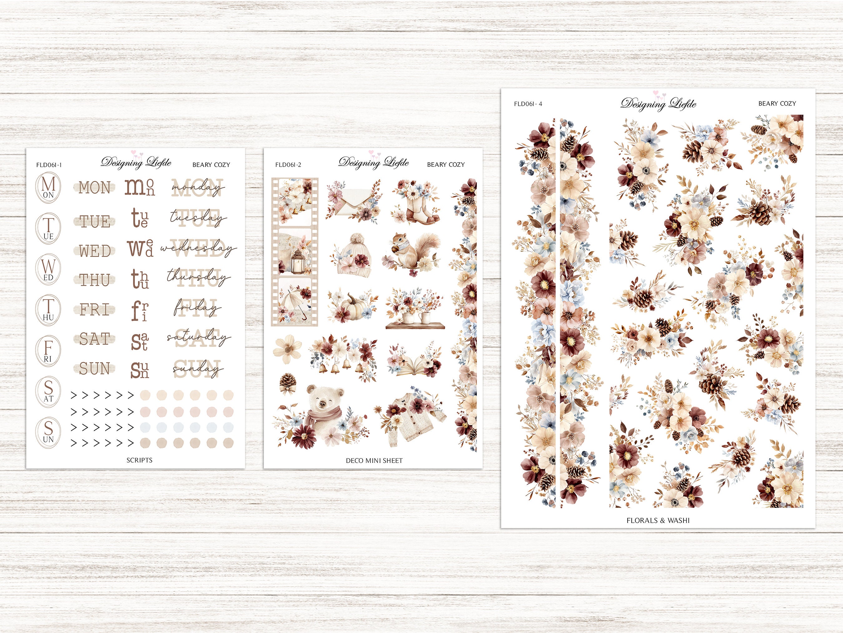 Printable Scripts and Deco - Beary Cozy - Any Planner - Etsy