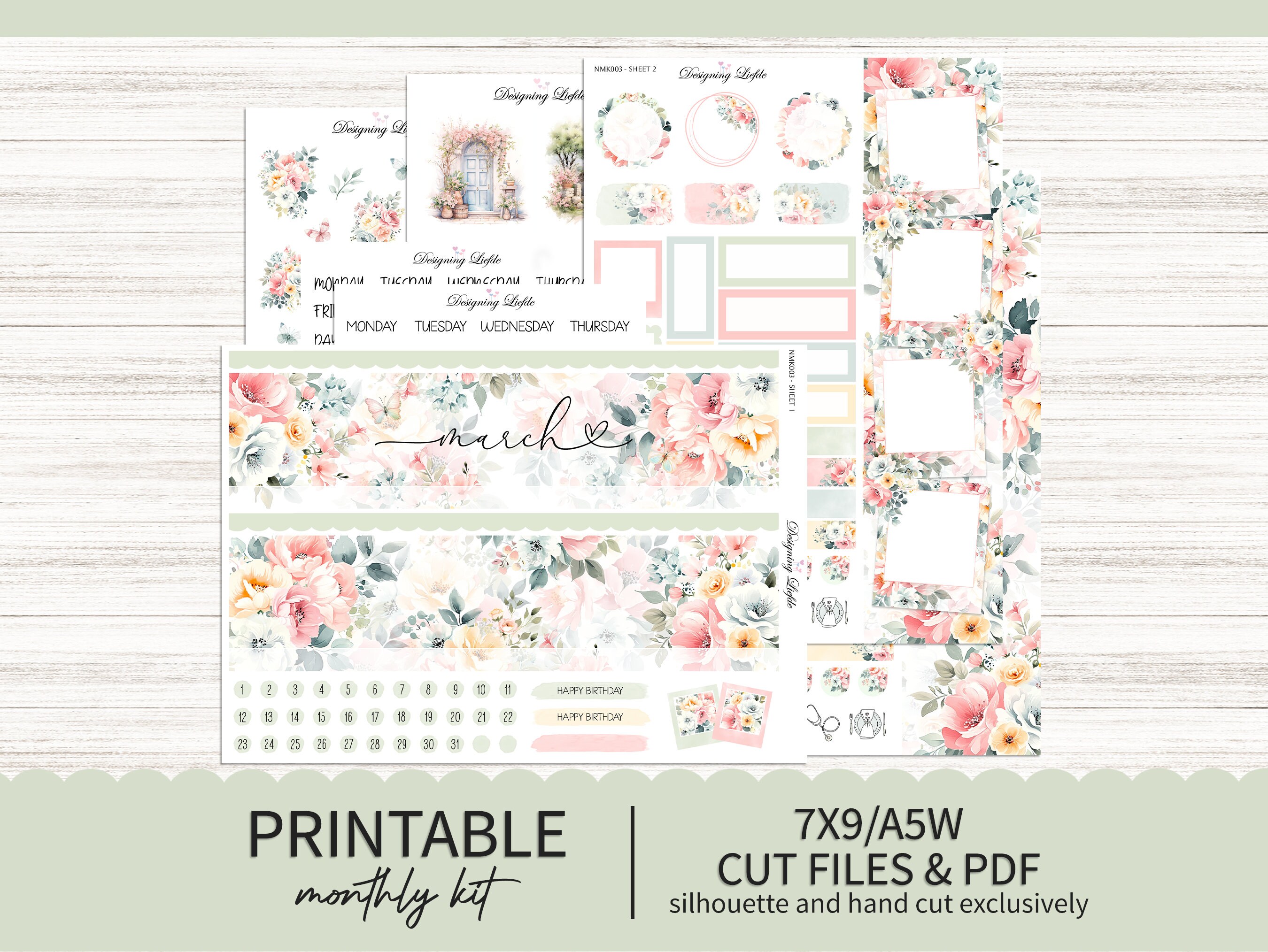 7X9 / A5W March Monthly Printable Planner Stickers - Vertical Sticker ...
