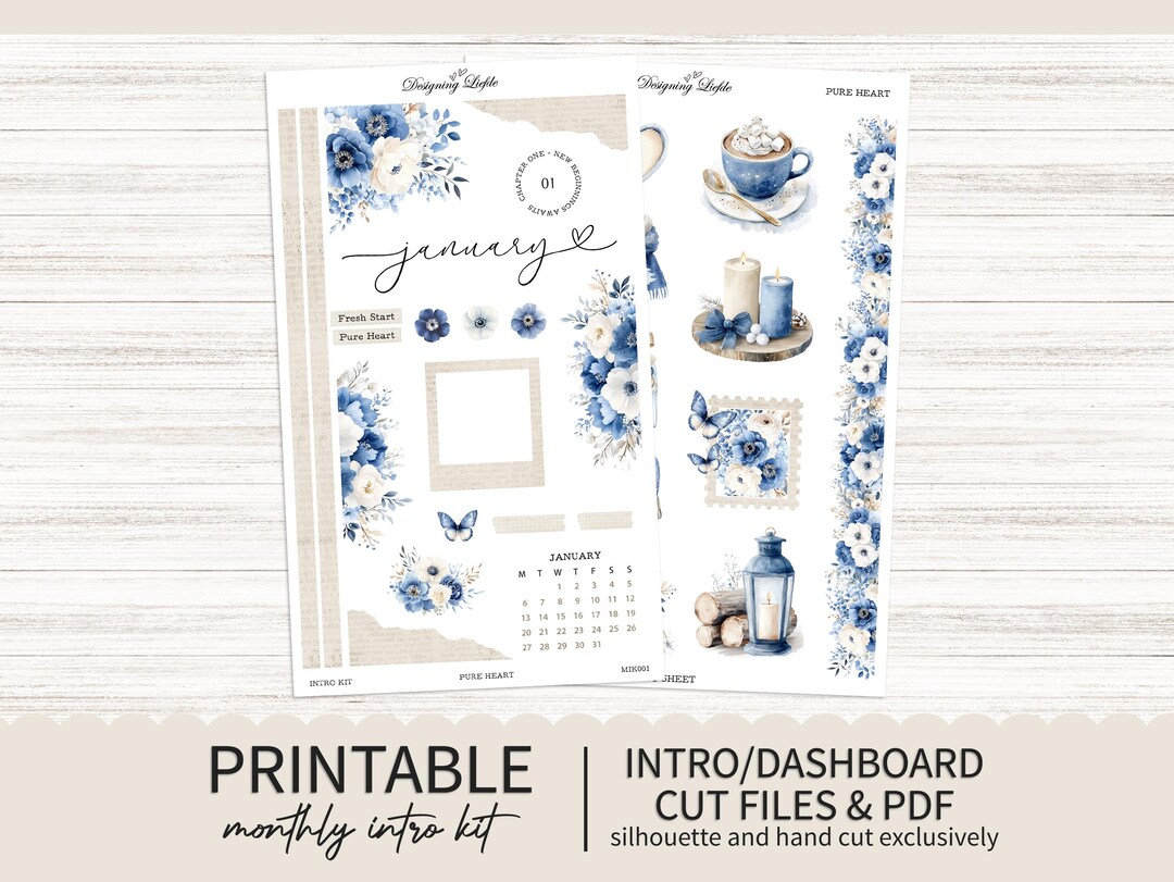 Printable January Monthly Intro Kit / Dashboard Monthly Planner Sticker ...