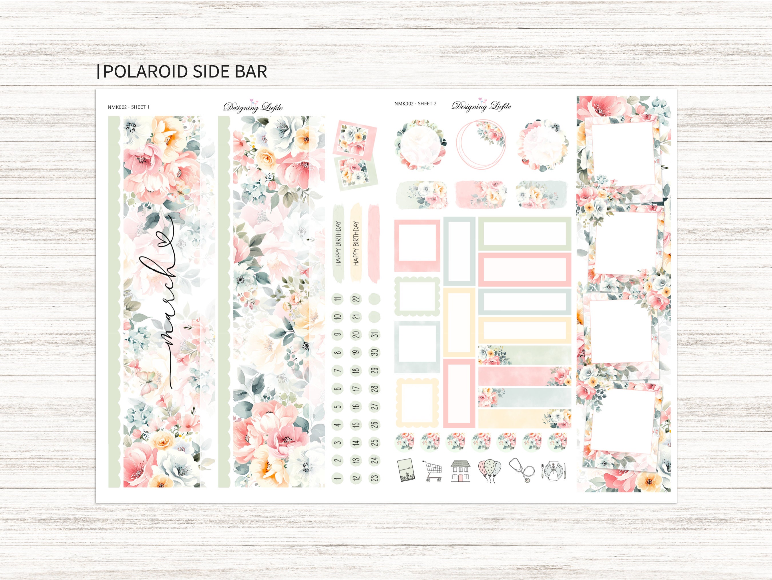 7X9 / A5W March Monthly Printable Planner Stickers - Vertical Sticker ...