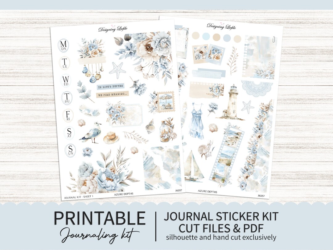 Printable Journal Sticker Kit - Azure Depths - Any Planner - Etsy